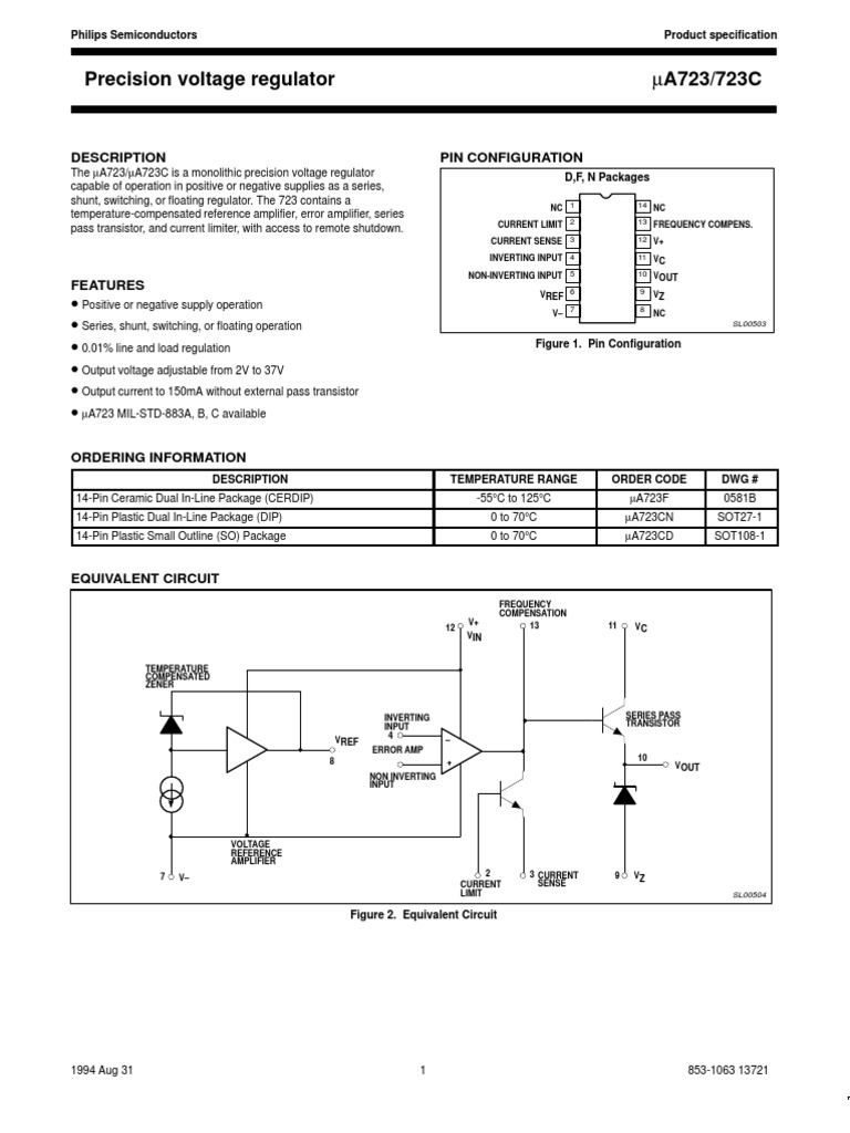 UA723 | PDF | Amplifier | Electrical Components