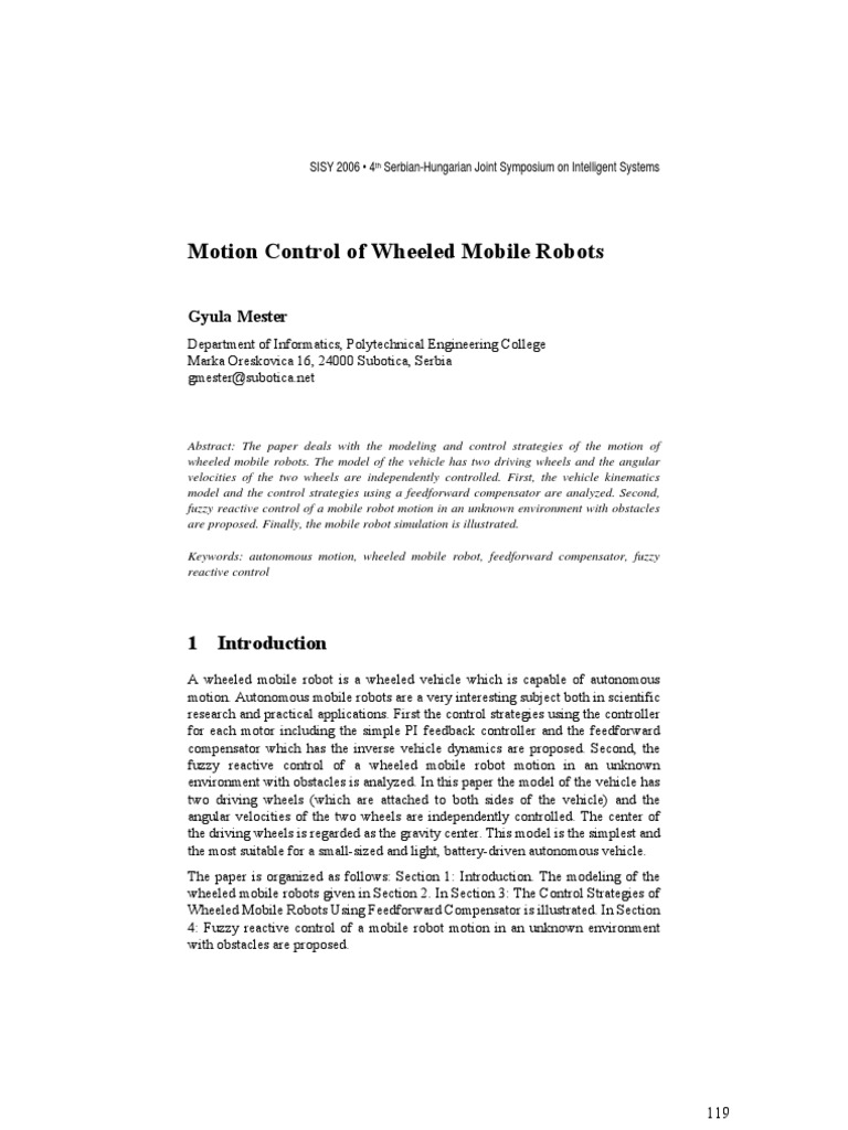 Motion Control of Wheeled Mobile Robots: Gyula Mester | PDF