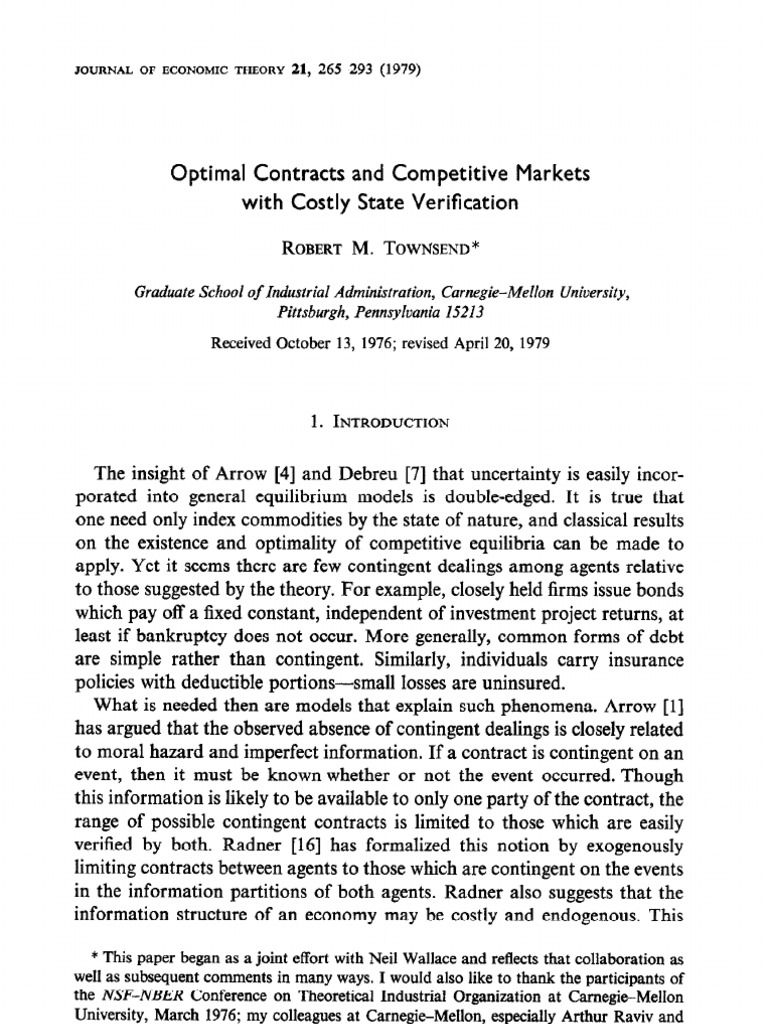 Townsend 1979 | PDF | General Equilibrium Theory | Mathematical ...