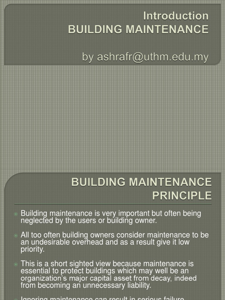 CHAPTER 1 - Introduction To Building Maintenance | PDF | Engineering ...