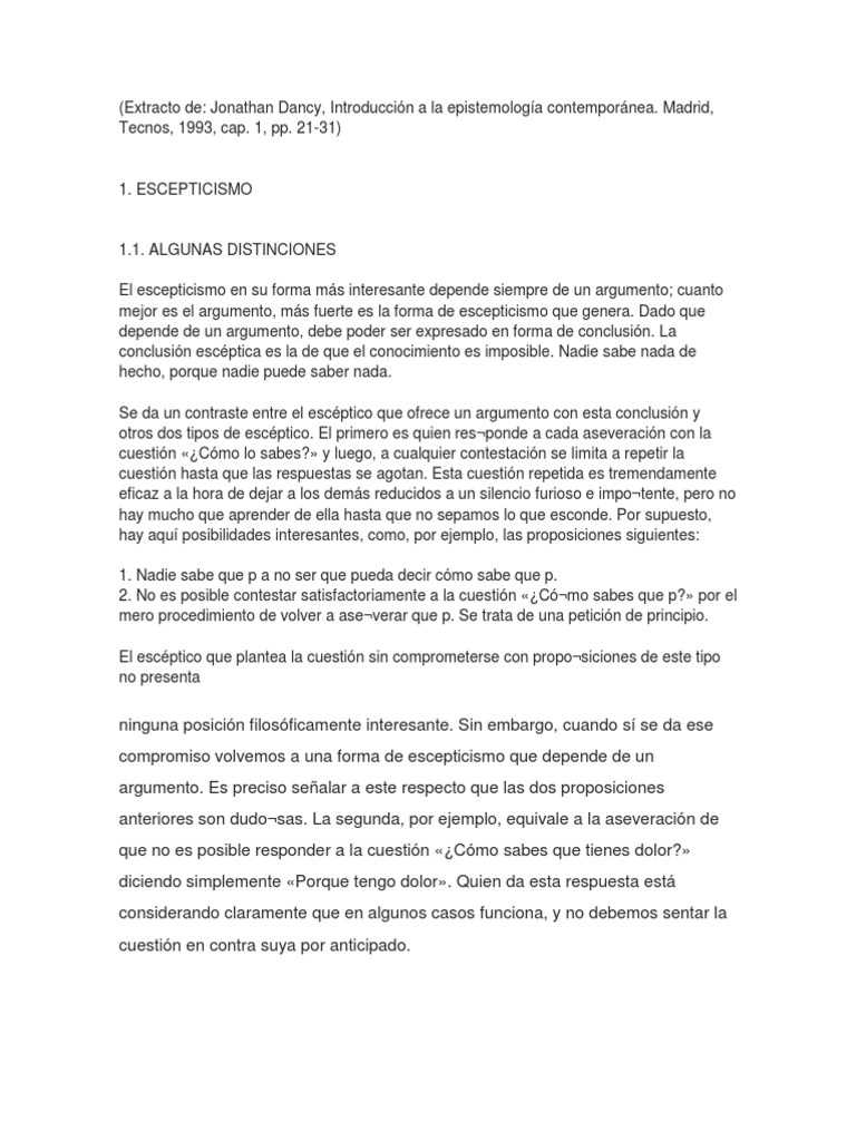 Epistemologia de Jonathan Dancy | PDF | Teoría de la justificación | Verdad