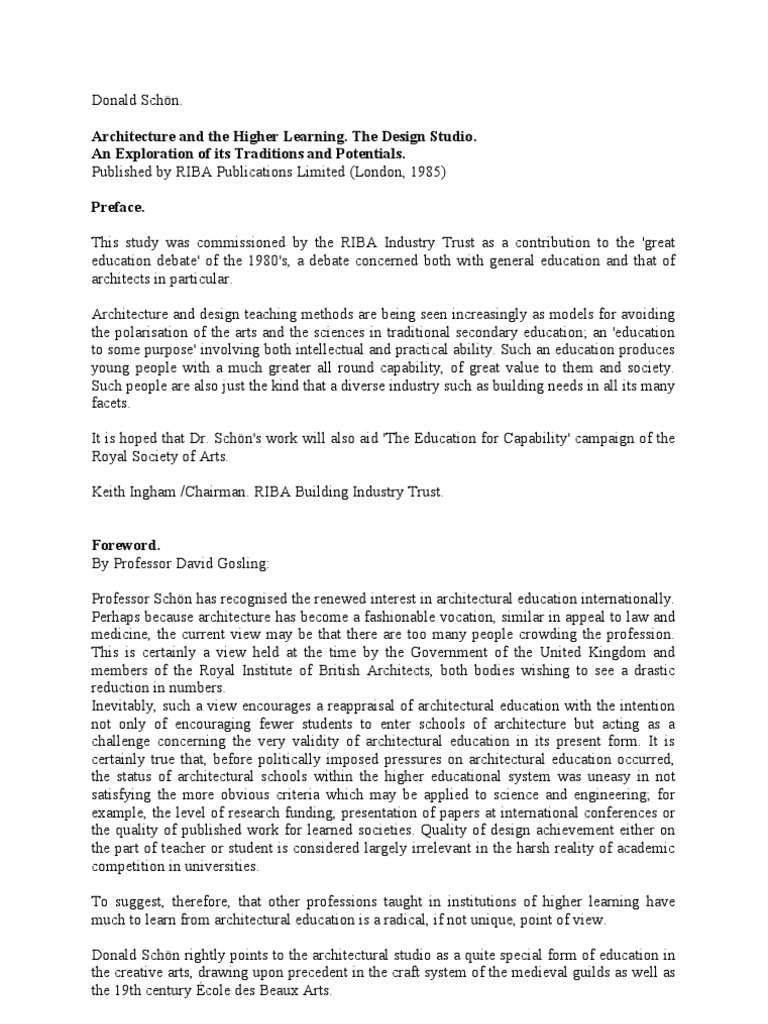 Donald Schon Design Studio Higher Education | PDF | Science | Profession