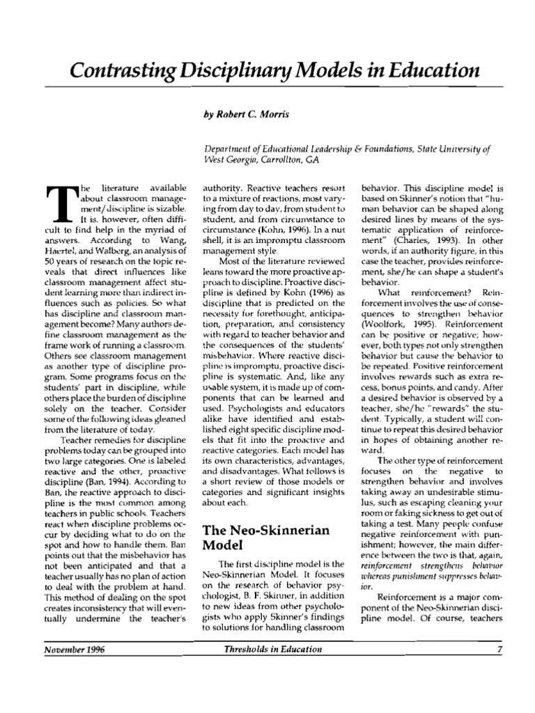 Contrasting Disciplinary - Models.in - Education | PDF | Reinforcement ...