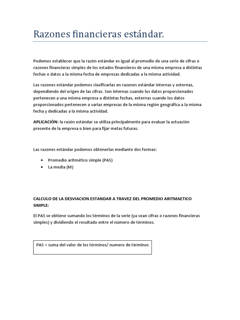 Razones Financieras Estándar | PDF | Mediana | Desviación Estándar