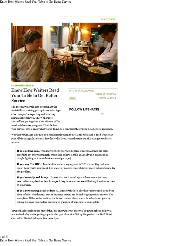 Know How Waiters Read Your Table To Get Better Service | PDF | Gratuity ...