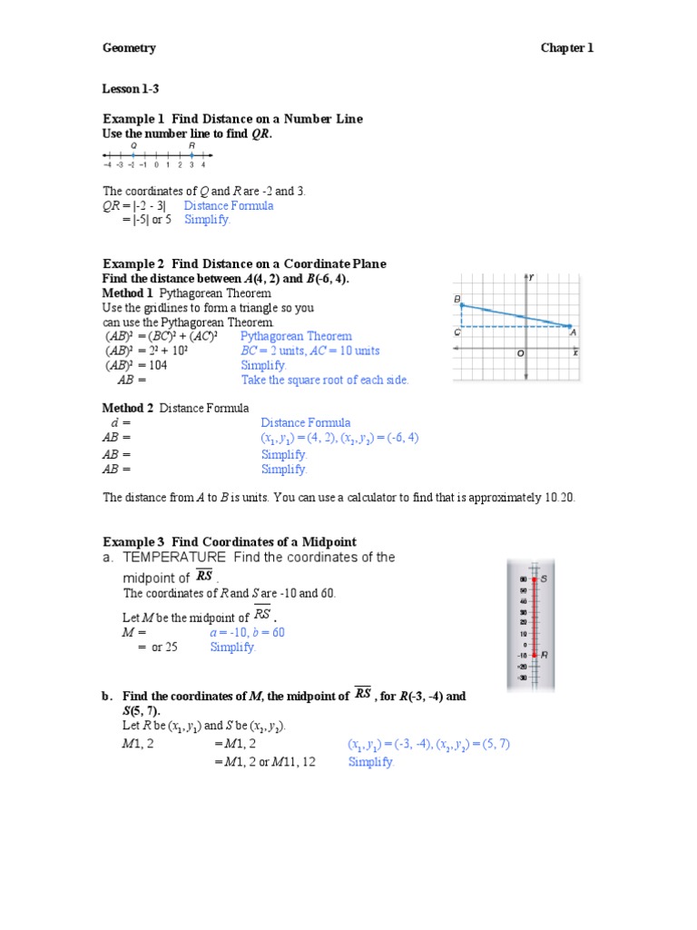 Example 1 Find Distance On A Number Line: Geometry | PDF