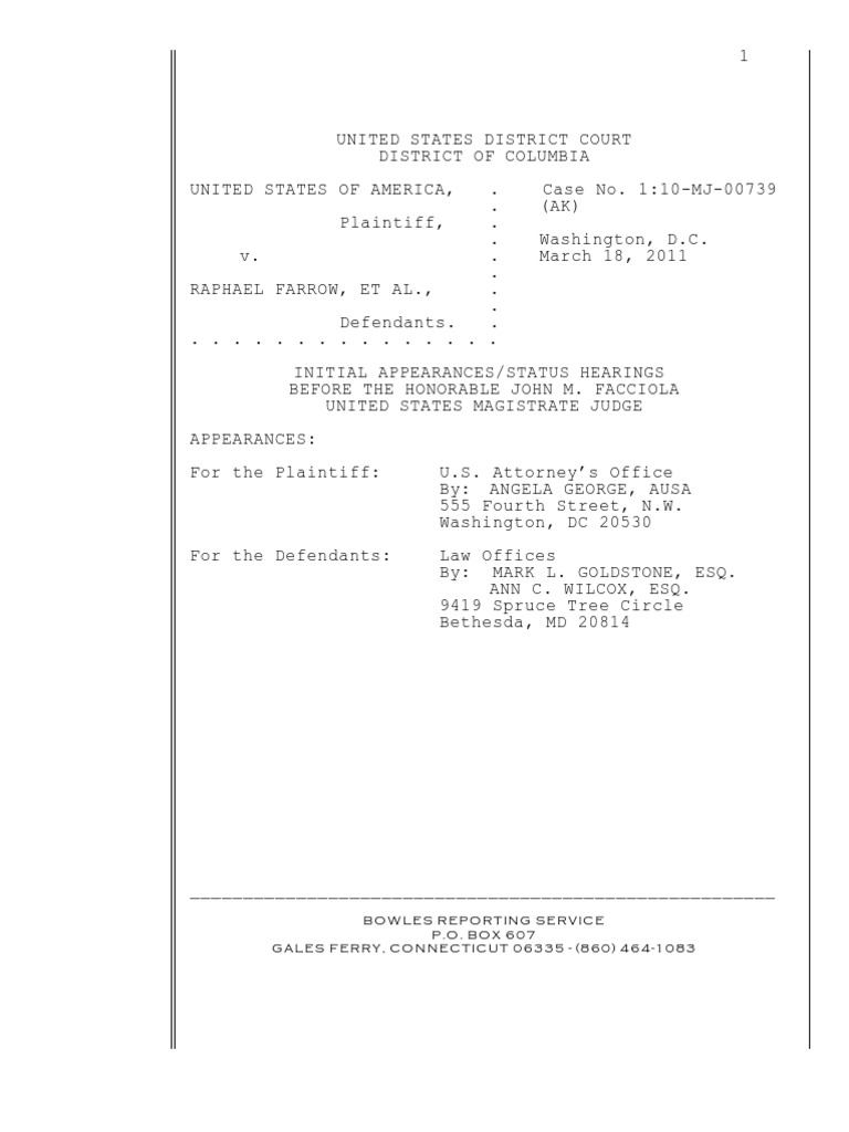 Initial Hearing: U.S. v. Farrow et al. | PDF | Witness | Plea