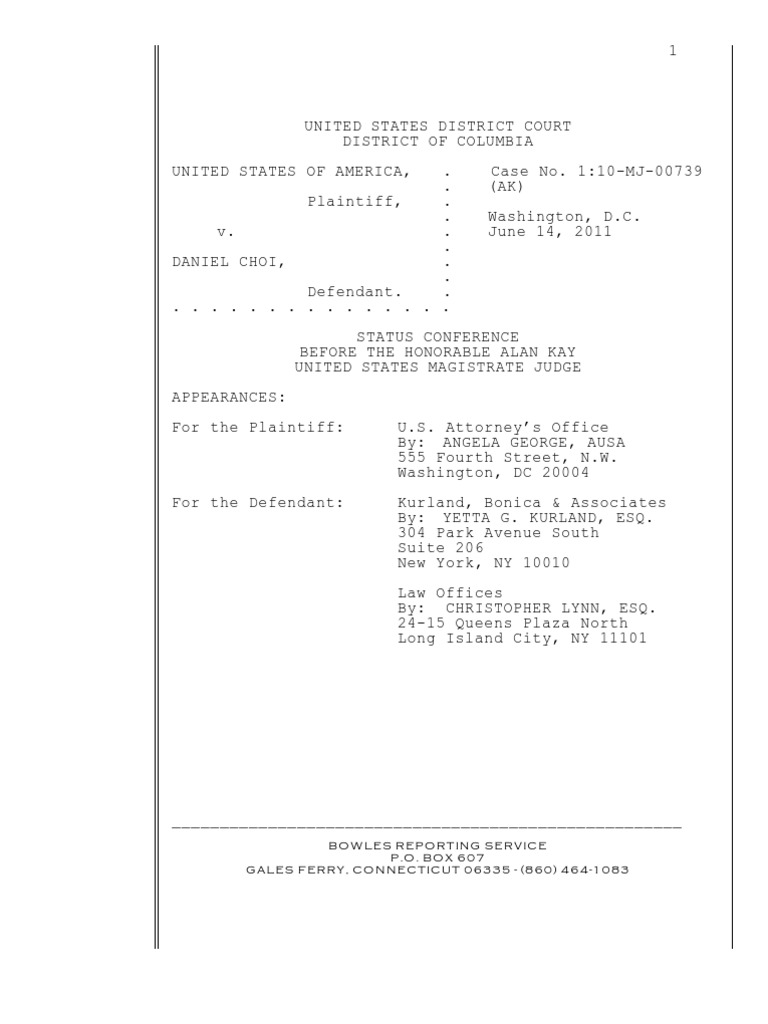US Vs Choi Transcript 2011-06-14 Pretrial | PDF | United States ...