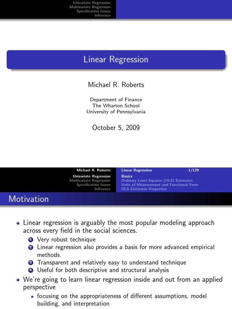 Linear Regression Slides | PDF | Ordinary Least Squares | Regression ...