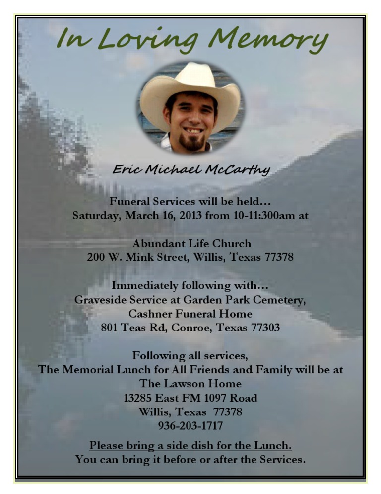Eric McCarthy Funeral Services | PDF | Undertaking | Ceremonies
