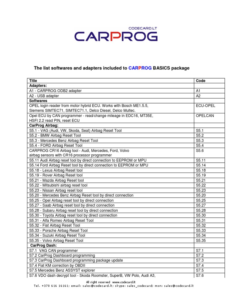 CarProg Software and Adapter Overview | PDF | Airbag | Volkswagen