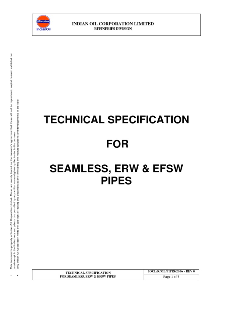 Tech. Spec. For Seamless ERW EFSW Pipes | PDF | Pipe (Fluid Conveyance ...