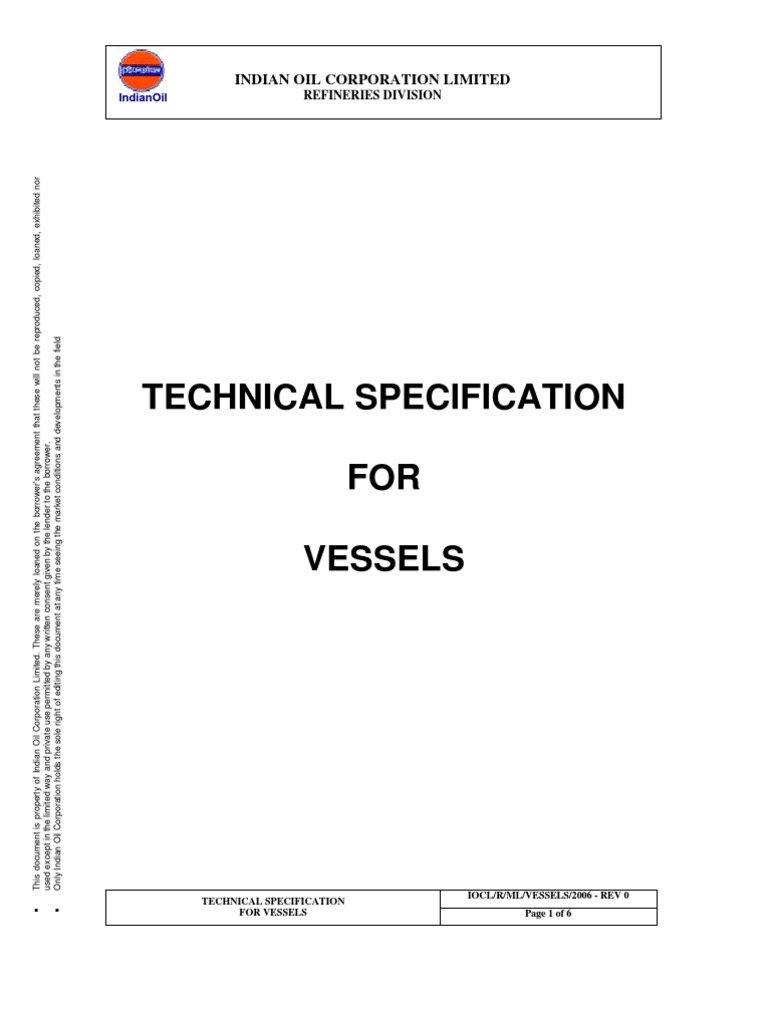 Tech. Spec. For Vessels | PDF