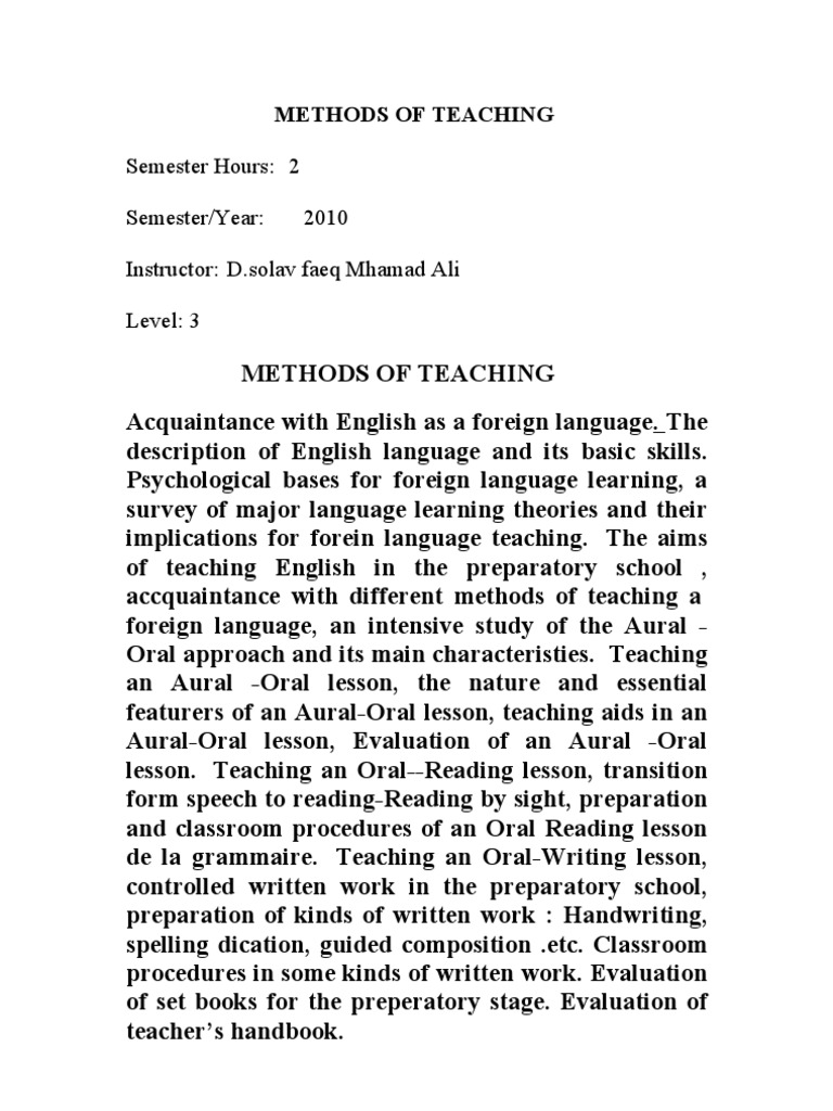 Methods of Teaching | PDF | English As A Second Or Foreign Language ...