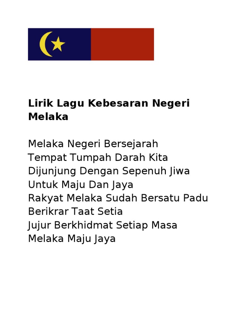 Lirik Lagu Kebesaran Negeri Melaka | PDF