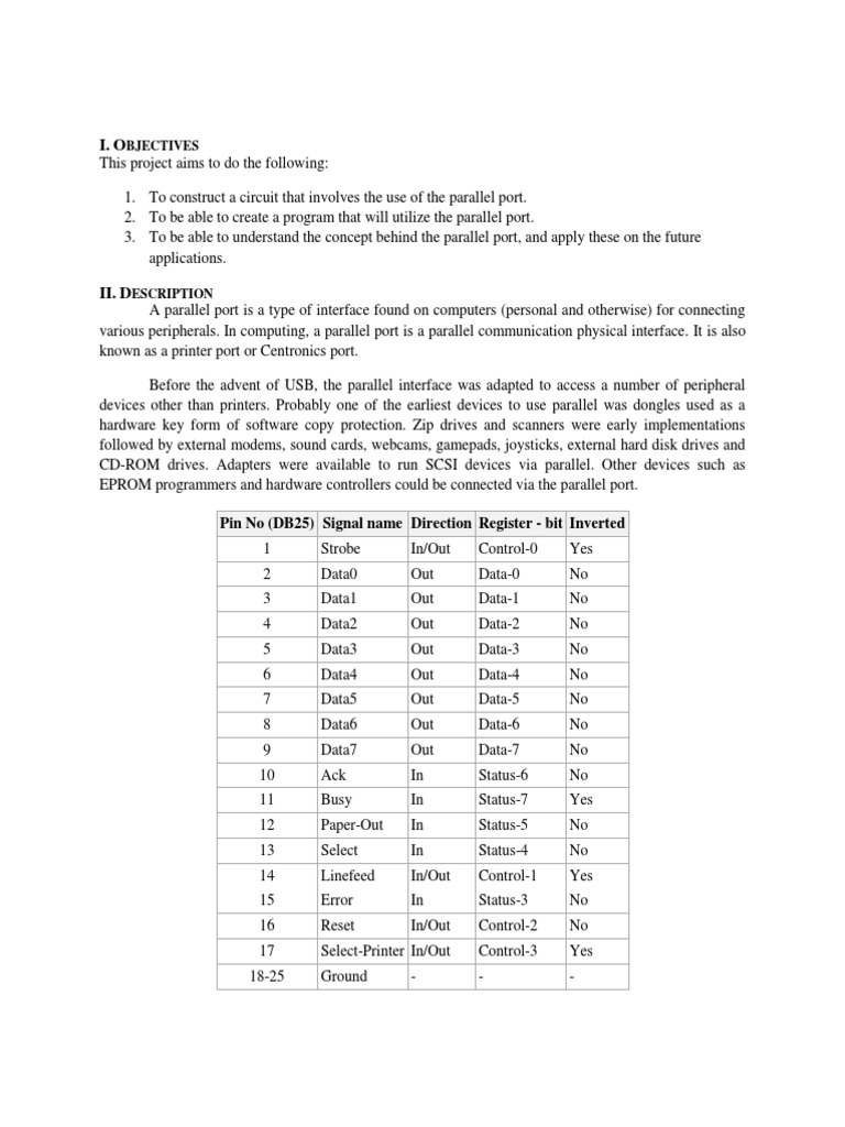 Bjectives: Pin No (DB25) Signal Name Direction Register - Bit Inverted | Download Free PDF ...