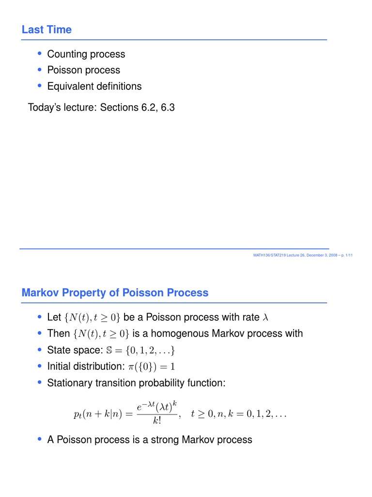 Poisson Processes - Uni of Swarthmore | PDF | Markov Chain | Applied ...