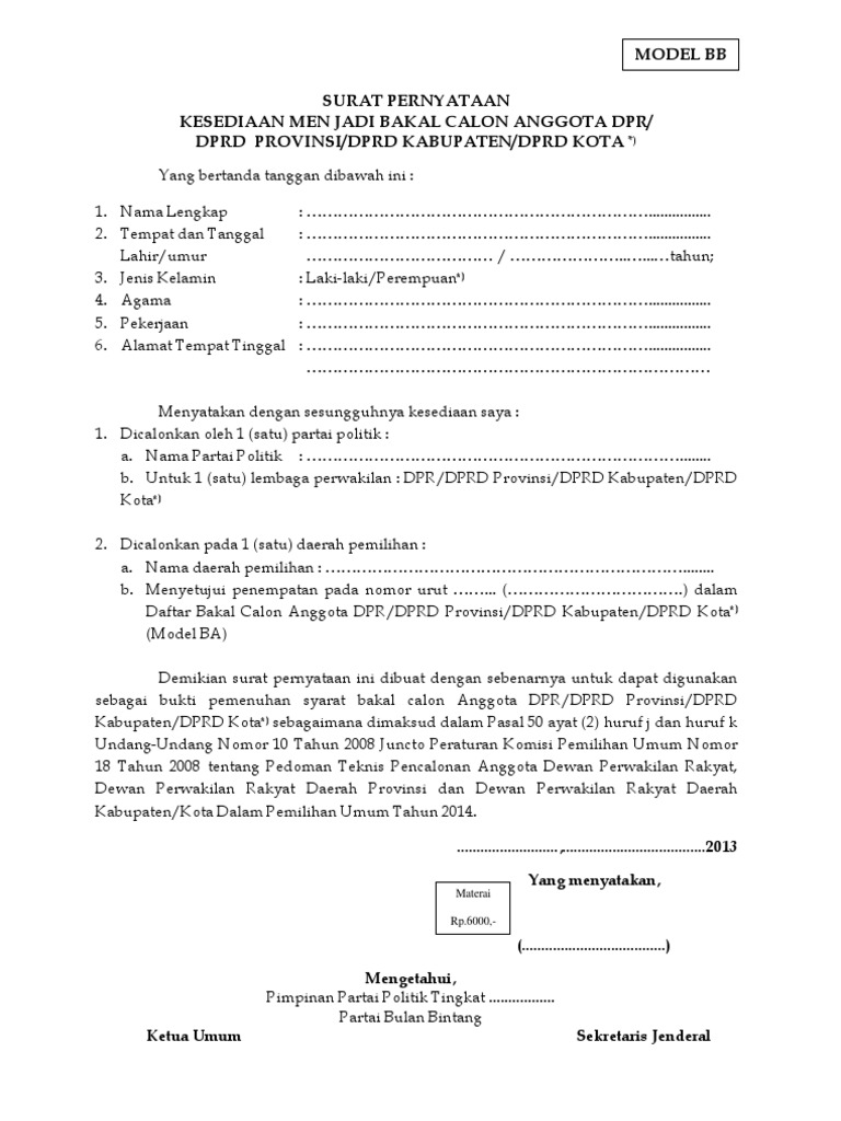 Form Pendaftaran Caleg DPRD 2014 | PDF | Game & Aktivitas