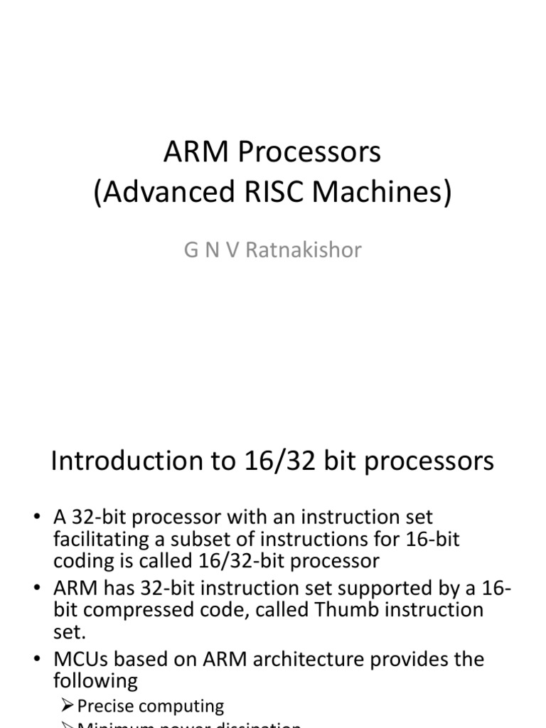 ARM Processors (Advanced RISC Machines) : G N V Ratnakishor | PDF | Arm ...