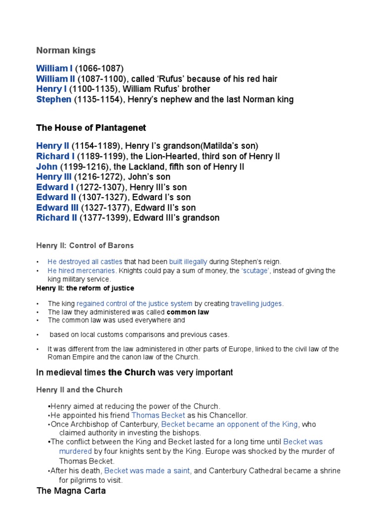 Norman Kings | PDF | Magna Carta | Canterbury
