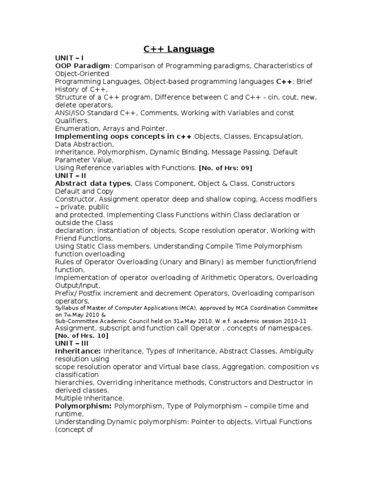 C Language No Of Hrs 09 Pdf C Class Computer Programming