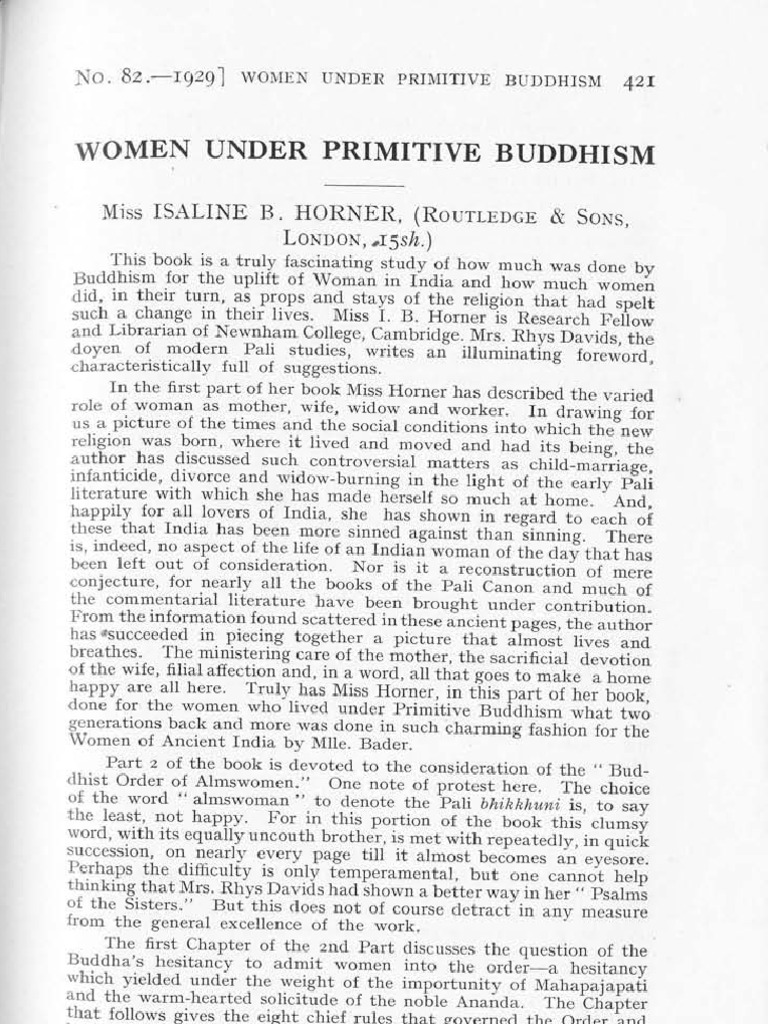 Women in Primitive Buddhism | PDF | Indian Religions | Religion And Belief
