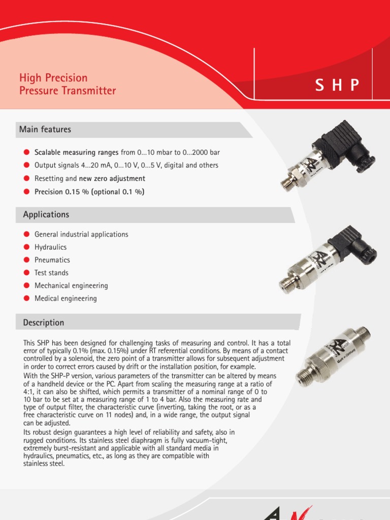 High Precision Pressure Transmitter: Main Features Electrical ...