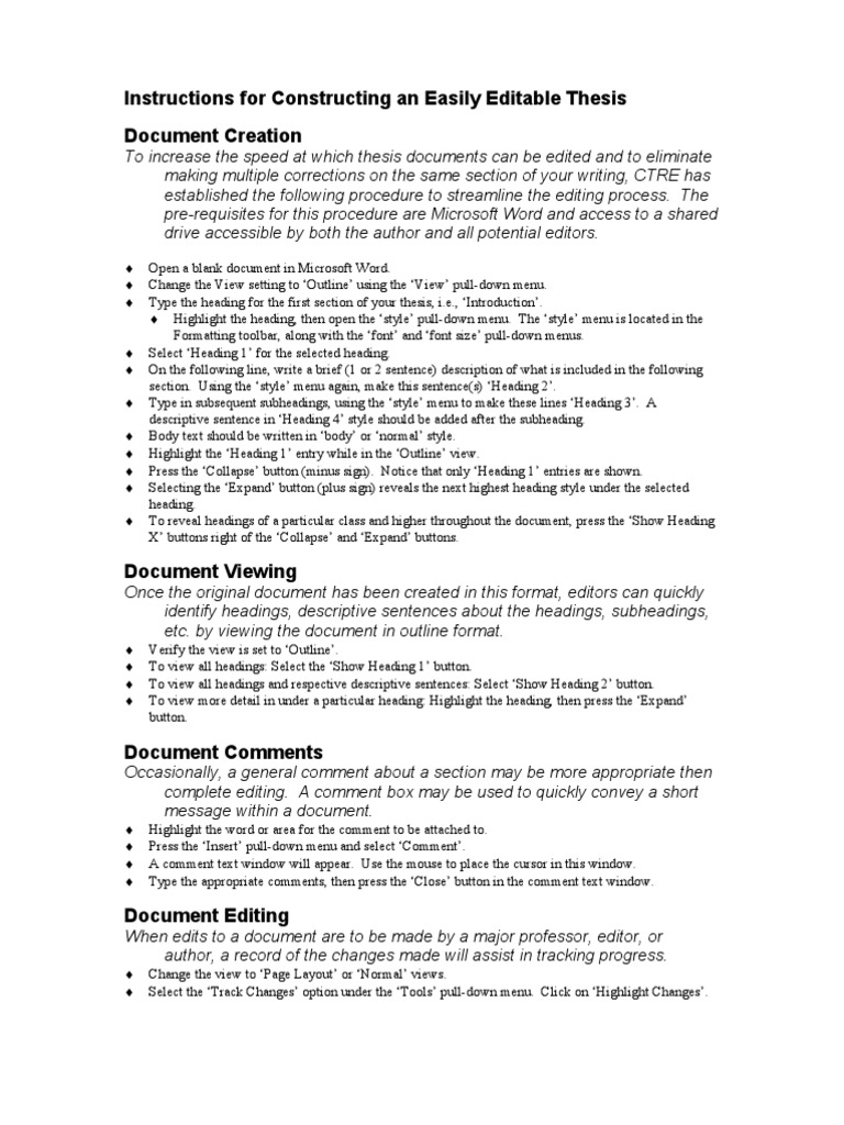 Instructions For Constructing An Easily Editable Thesis Document ...
