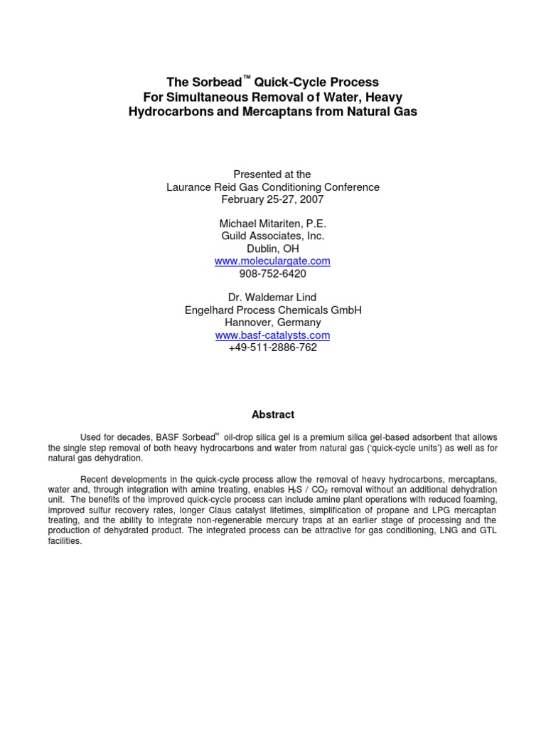The Sorbead Quick Cycle Process - LRGCC 2007 | PDF | Adsorption ...