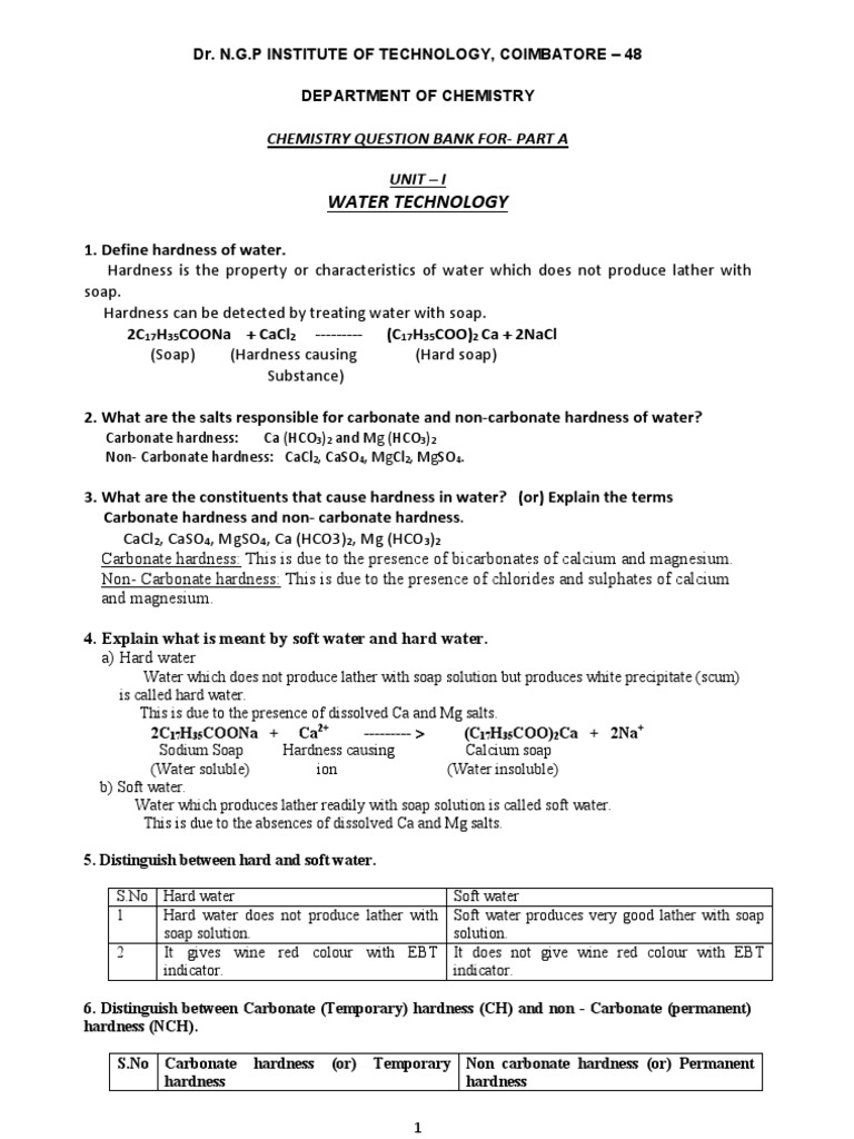 Water Technology: Chemistry Question Bank For-Part A | PDF | Adsorption ...