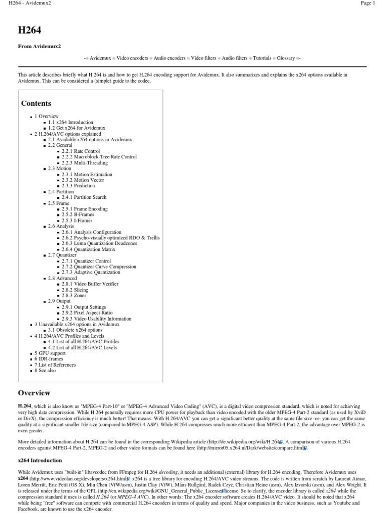 x264 Options Explained (Avidemux) | PDF | H.264/Mpeg 4 Avc | Data Compression