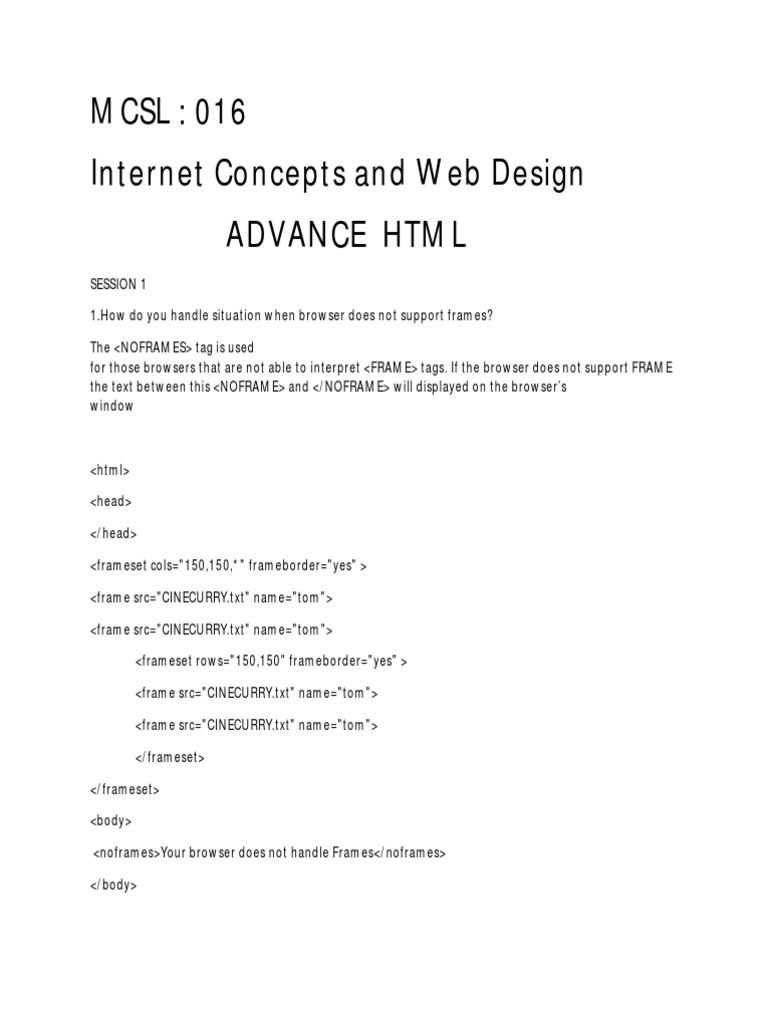 McSL-016 Solvedlab Manual - Advance HTML | PDF | Html Element | Html