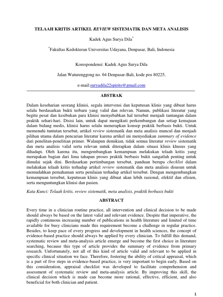 Telaah Kritis Artikel Review Sistematik Dan Meta Analisis | PDF | Karier & Perkembangan