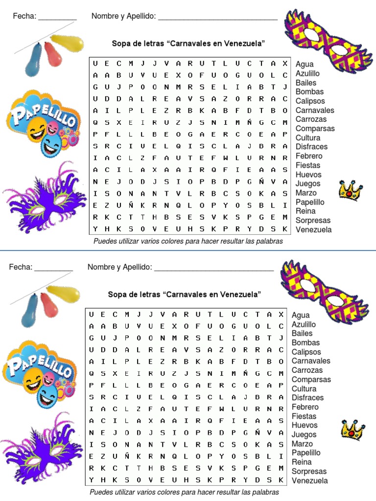 Sopa de Letras para Carnaval | PDF
