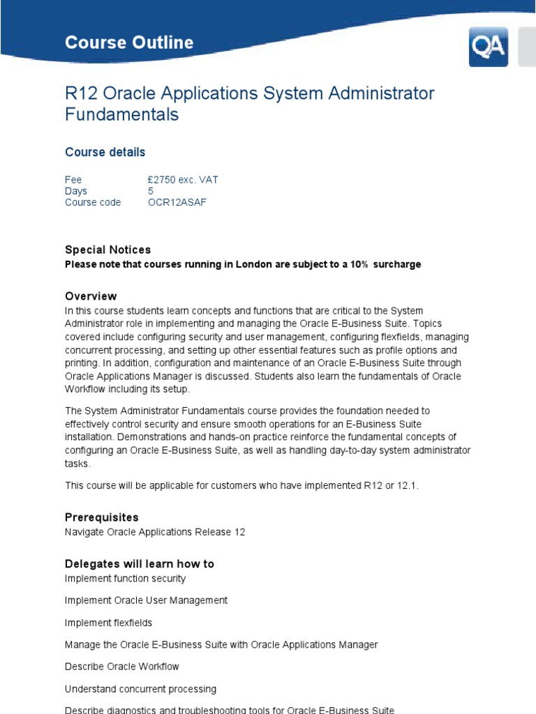R12 Oracle Applications System Administrator Fundamentals | PDF ...