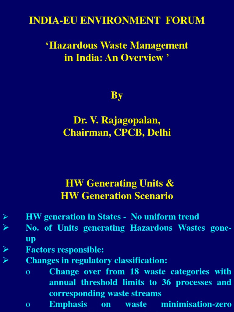 India-Eu Environment Forum Hazardous Waste Management in India: An ...