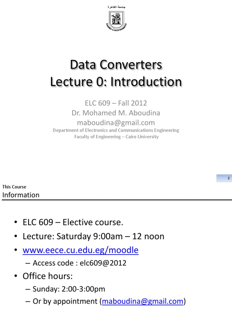 ELC609F12 Lec0 Introduction | PDF | Analog To Digital Converter | Digital To Analog Converter