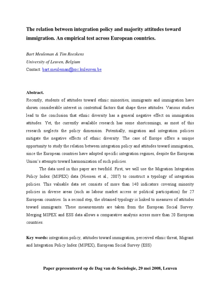 The Relation Between Integration Policy and Majority Attitudes Toward ...