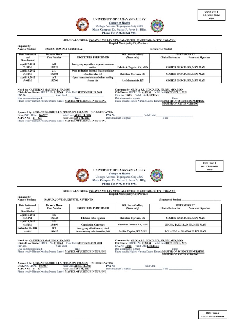Surgical Scrub and Delivery Records | PDF | Science & Mathematics