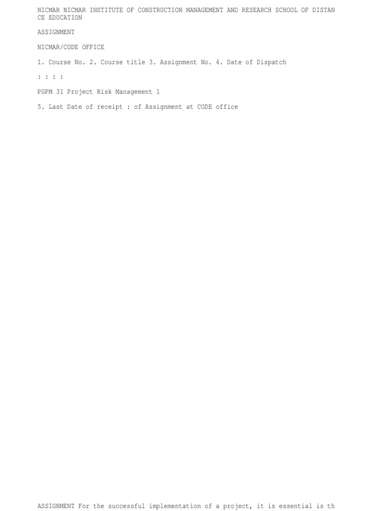 PGPM 31 Nicmar Assignments | PDF | Risk | Risk Management