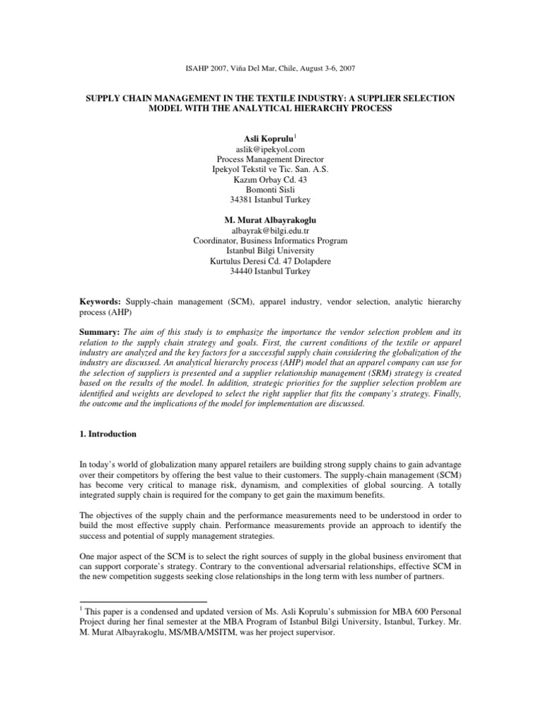 Supplier Selection in Textile SCM | PDF | Supply Chain Management ...
