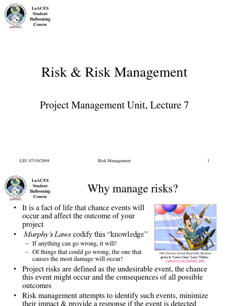 Risk & Risk Management: Project Management Unit, Lecture 7 | PDF | Risk ...