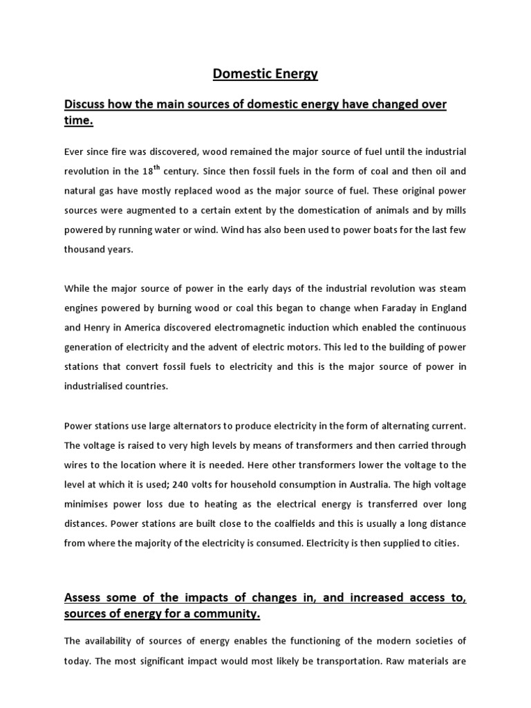 Domestic Energy: Discuss How The Main Sources of Domestic Energy Have ...