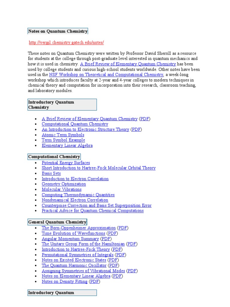 Notes On Quantum Chemistry | PDF | Wave Function | Perturbation Theory ...