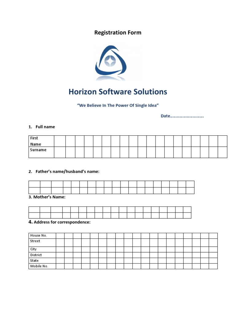 Horizon Software Solutions: Registration Form | PDF