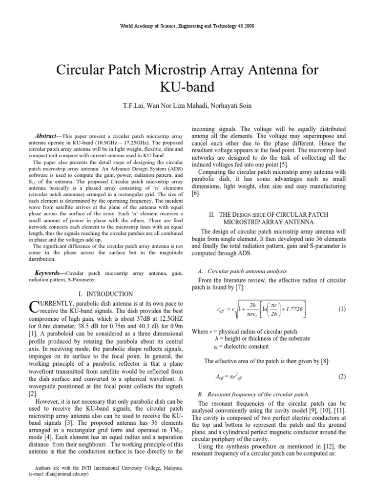 Circular Patch Microstrip Array Antenna | PDF | Antenna (Radio ...