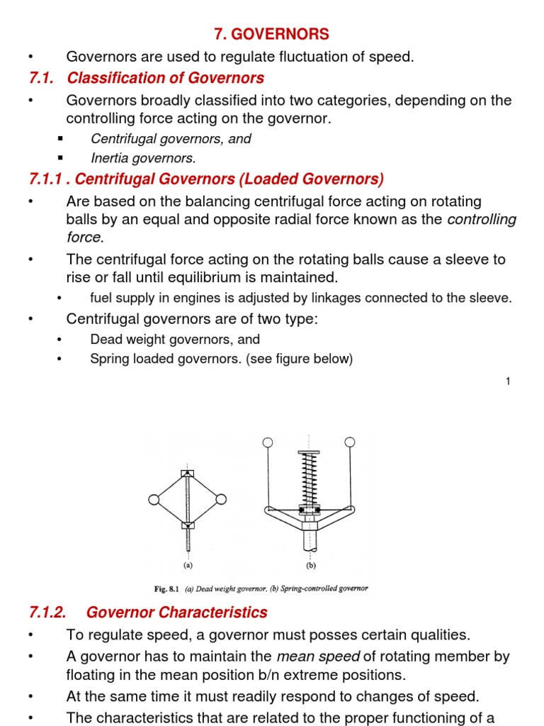 7.1. Classification of Governors | PDF | Force | Rotation Around A ...