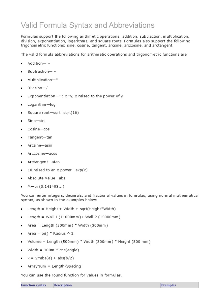 Revit Formula Syntax and Functions | PDF | Trigonometric Functions | Sine