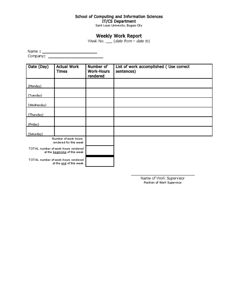 Weekly Report Format Ojt | PDF