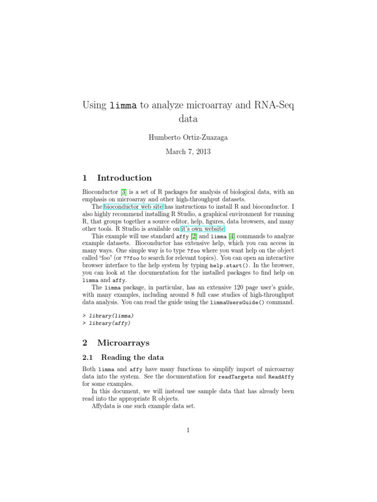 Using Limma For Microarray and RNA-Seq Analysis | PDF | Dna Microarray | Bioinformatics